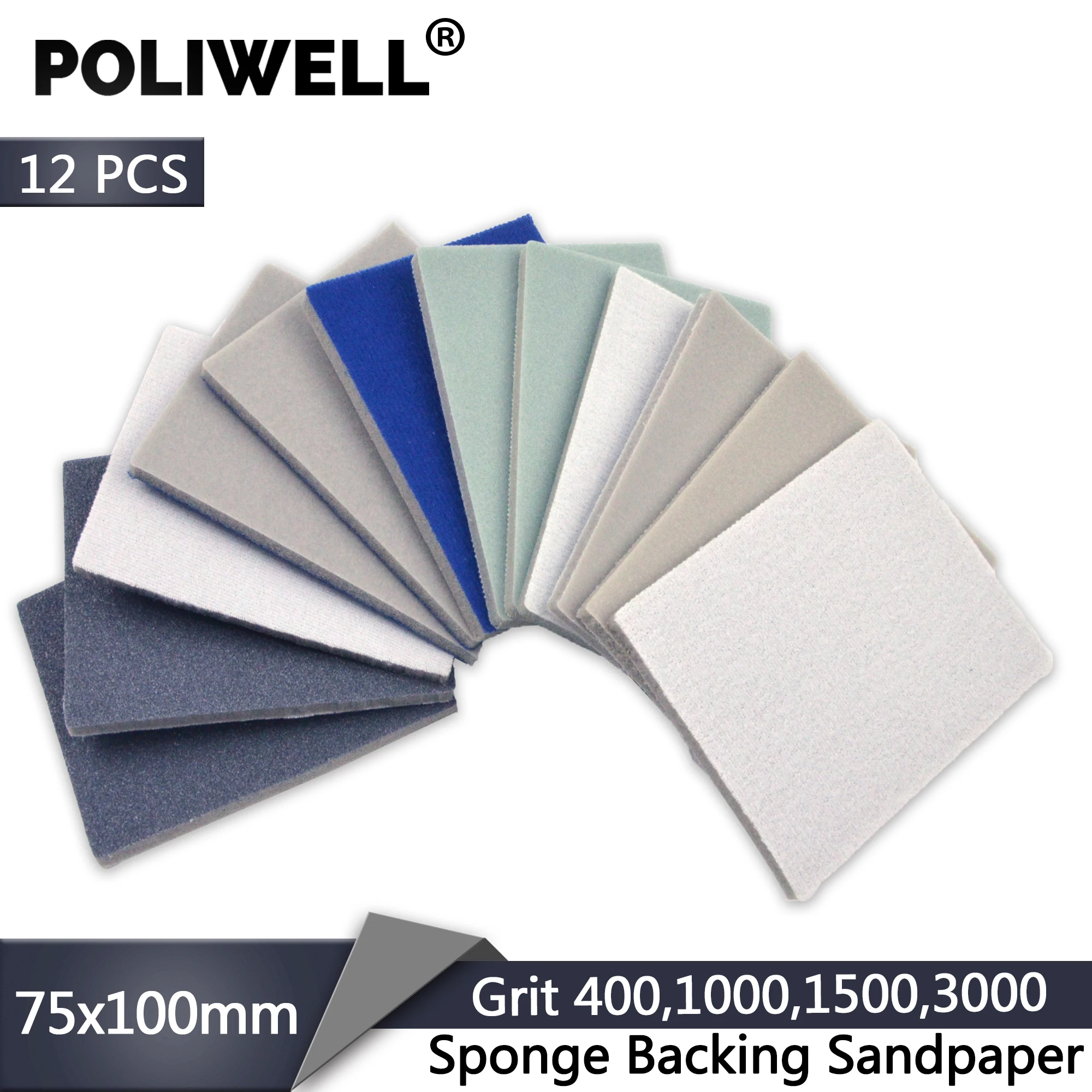 POLIWELL-12Pcs-75x100mm-Sanding-Sponge-Block-Pad-Sandpaper-400-1000 ...