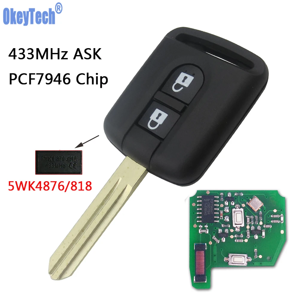 Okeytech Remote Key Fob 433mhz Pcf7946 Chip 5wk4 876 / 818 For Nissan ...