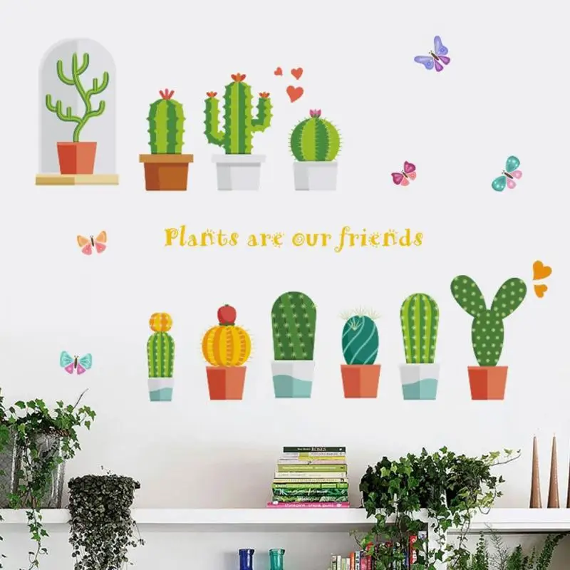 Creative Pot Plant Cactus Wall Stickers Vinyl DIY Art Mural for Living ...