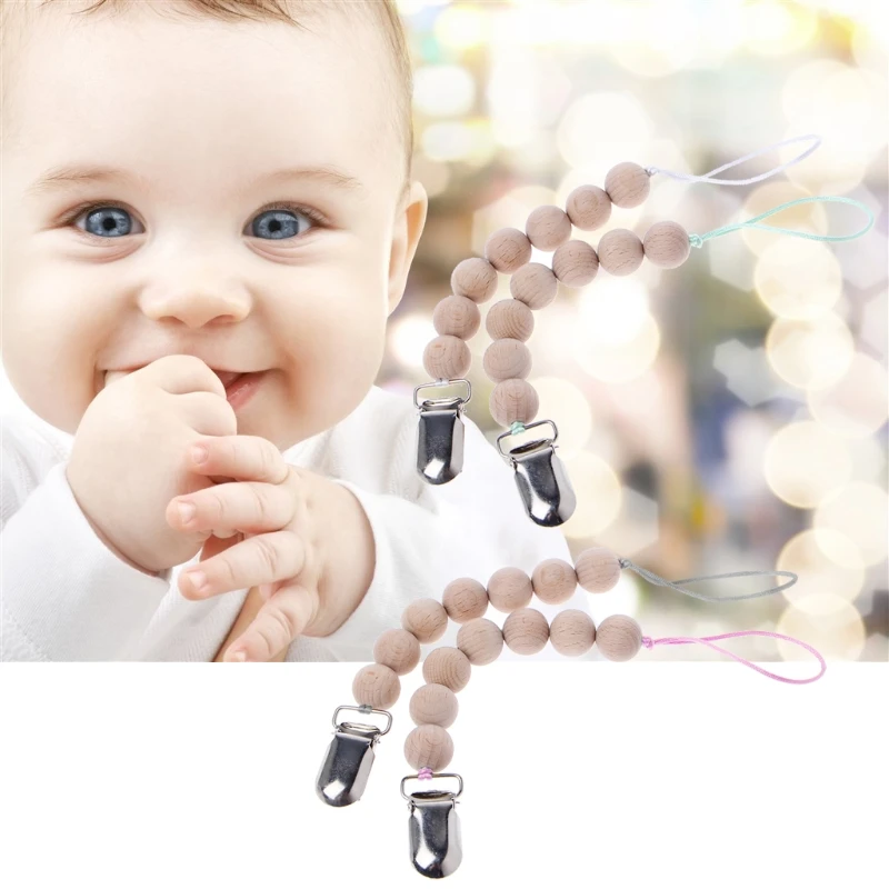 Hot New 2 Pcs Beech Wood Pacifier Chain Wooden Dummy Clip Baby Soother ...