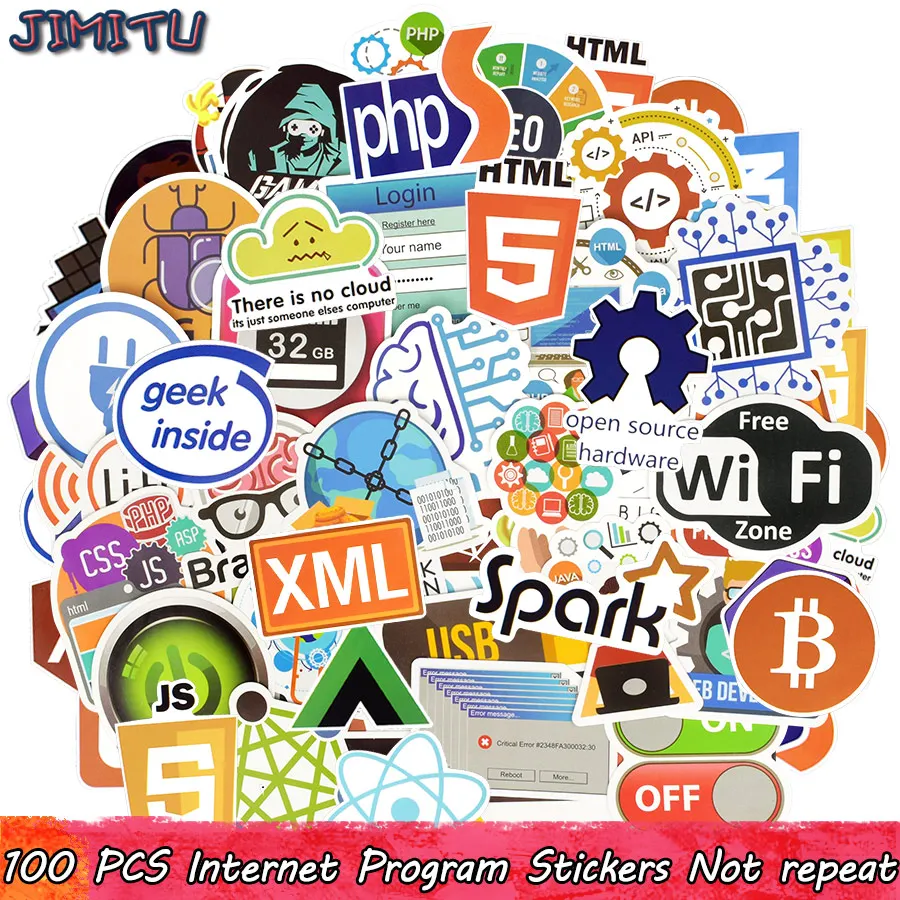 100 PCS Programming Sticker Programs Language Internet Software Decal ...