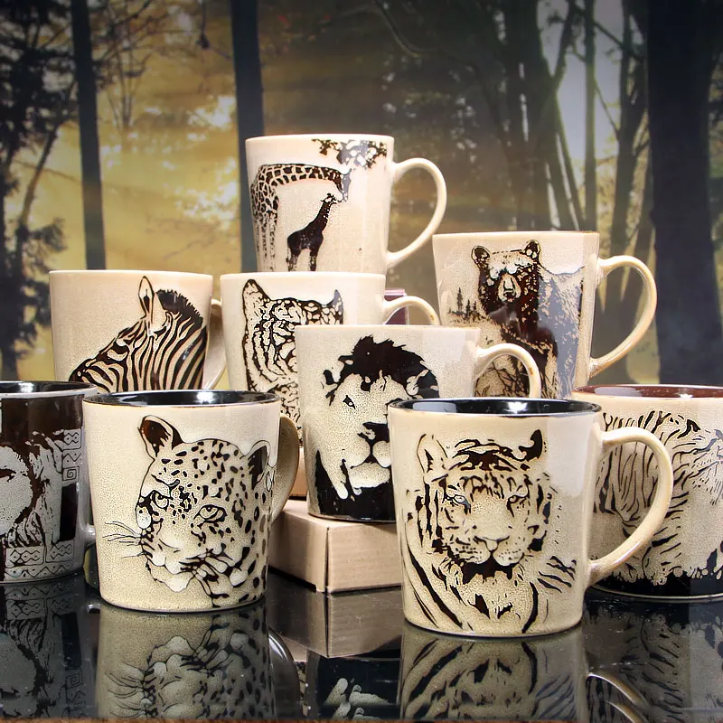 hand painted african animals porcelain cups and mugs 540ml giraffe ...