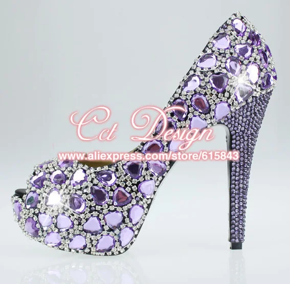 Handmade FASHION women shoes sparkly CRYSTAL Purple Dress Shoes high ...