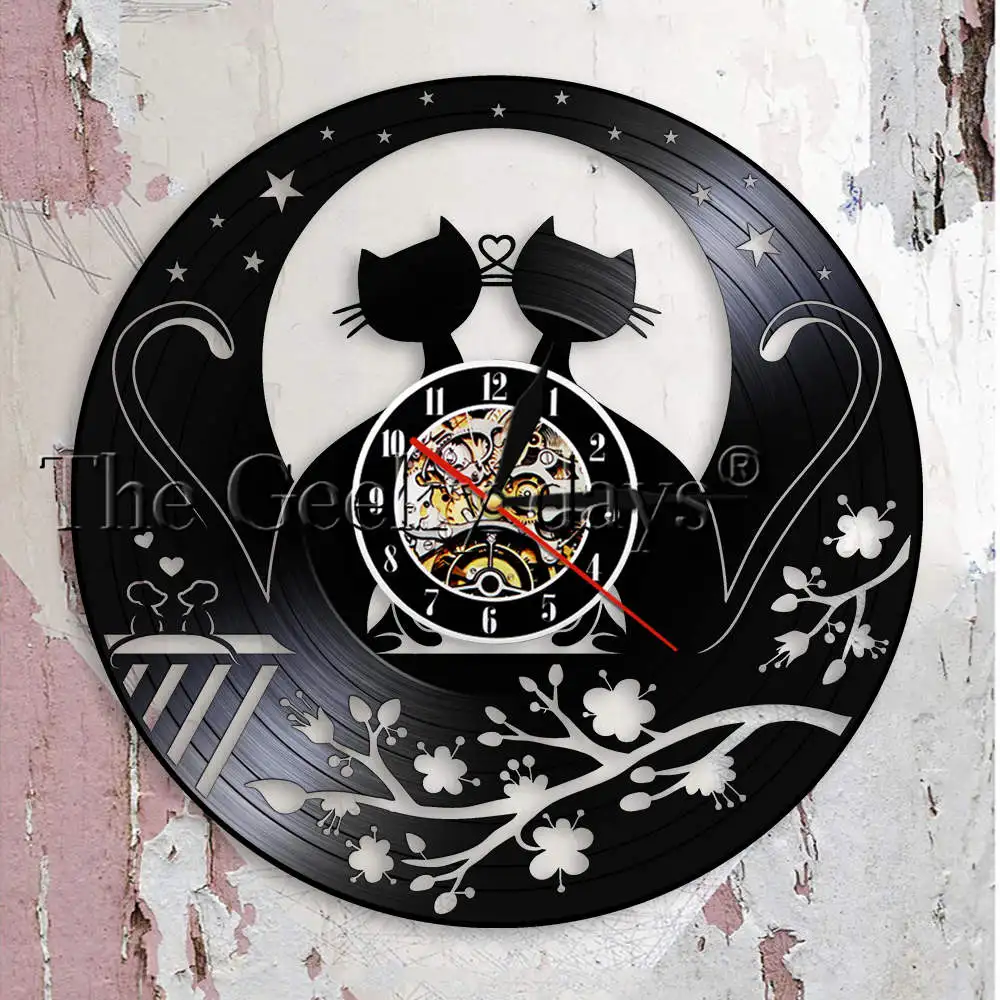 Cats In Love Kittens With Flowers Wall Clock Sweet Nursery Decor Kitty ...