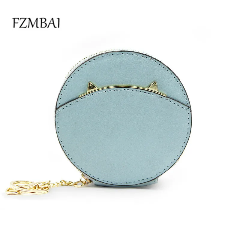 Lady's Metal Cat Ear Coin Purse Fashion Woman's Circular Mini PU Wallet ...