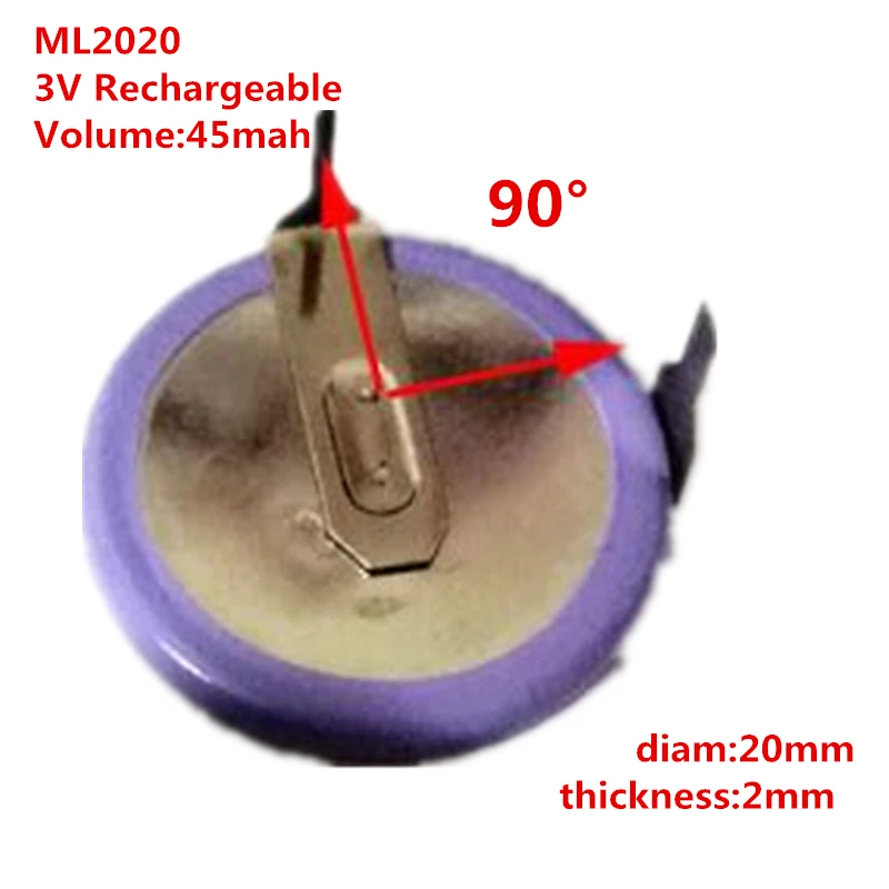 10pcs/lot Brand New ML2020 With Legs 90 degrees 3V Rechargeable Button ...