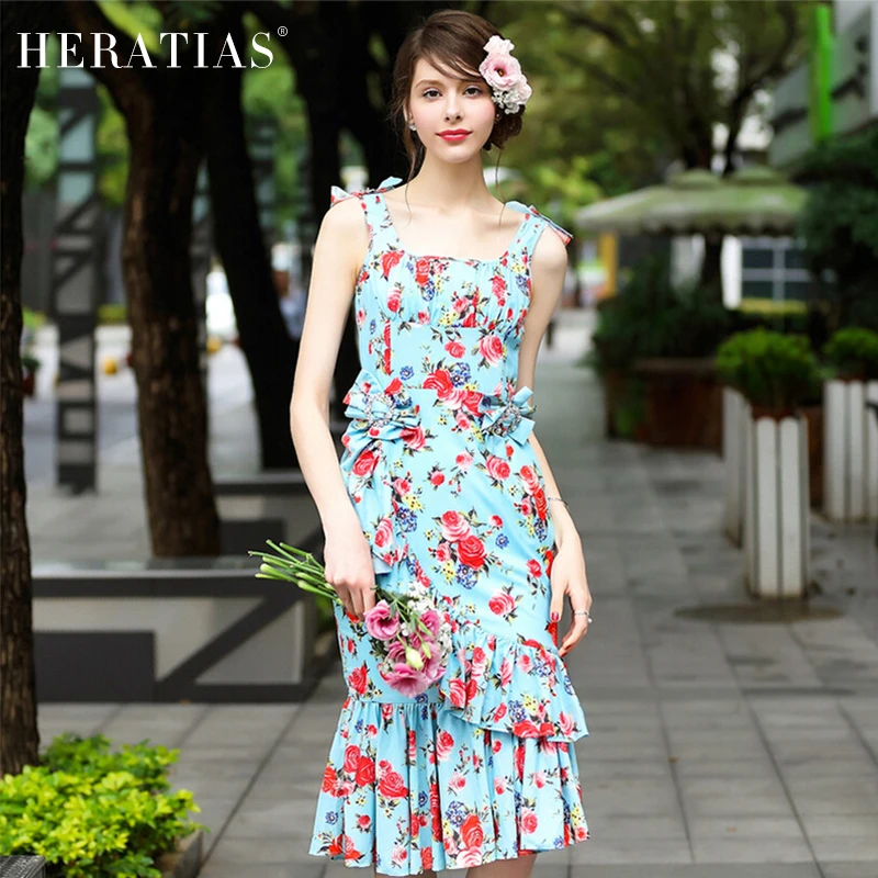 Elegant Summer Dress Vintage irregular Ruched Draped Floral Flower ...