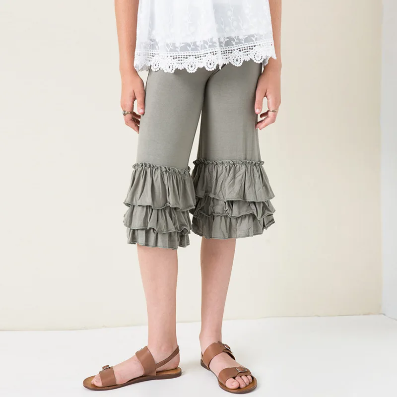 Girls Casual Layered Ruffles Pants Kids Summer Calf length Flare Pants ...