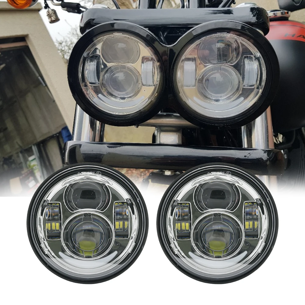 LED-Motorcycle-Black-HeadLights-Lamp-For-Harley-Fat-Bob-FXDF-2008-2016 ...