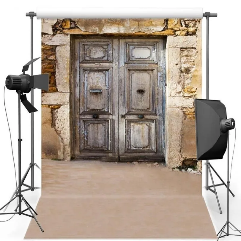 Vintage Old Hard Wood Door Brick Stone photo studio background Vinyl ...
