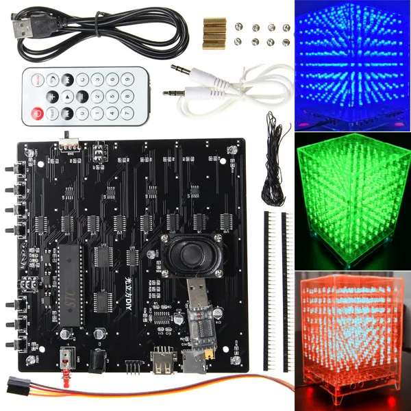 Diy 8x8x8 Rgb Led 3d Light Cube Kit Mp3 Music Spectrum Electronic