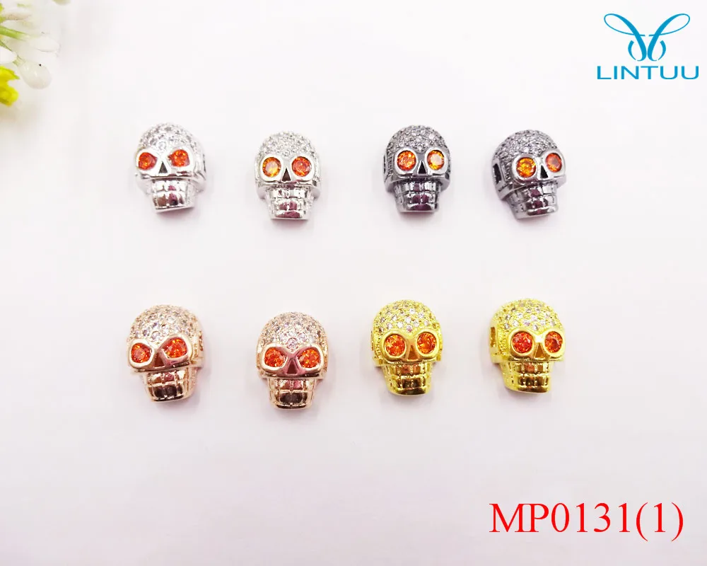 Fashion Skeleton Head red Evil eye Skull with wihte CZ copper DIY Charm ...