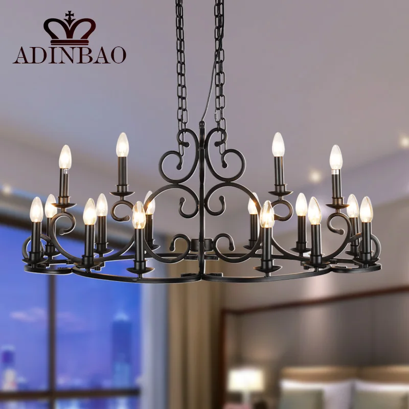 Luxury Rustic Wrought Iron Chandelier E14 Candle Black