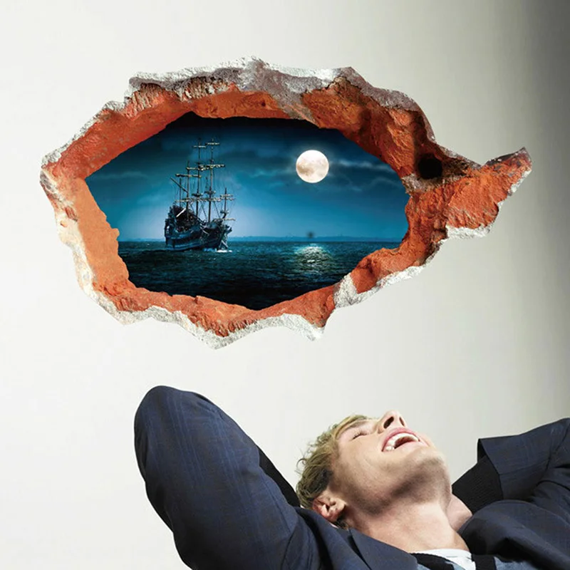 3D Stereo Broken Sailing Wall Stickers for Kids Room Removable DIY ...