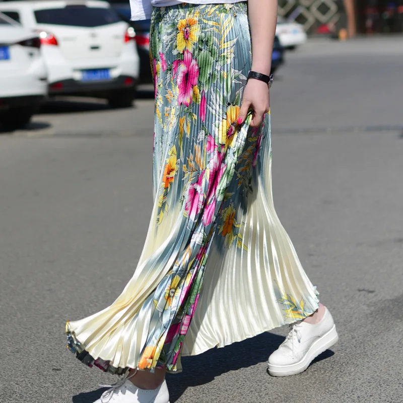 Hoge Kwaliteit Zomer Vintage Vrouwen Geplooide Rok Hoge Taille Patroon ...