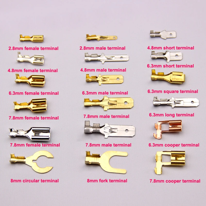 Conector fêmea e macho de 2.8mm/4.8mm/6.3mm a 8mm, terminais de cobre ...