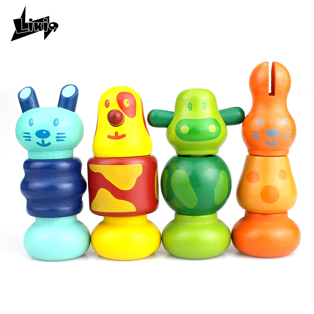 Likiq Cute Animal Dolls Screw Nut Matching Toy Children's Wooden ...