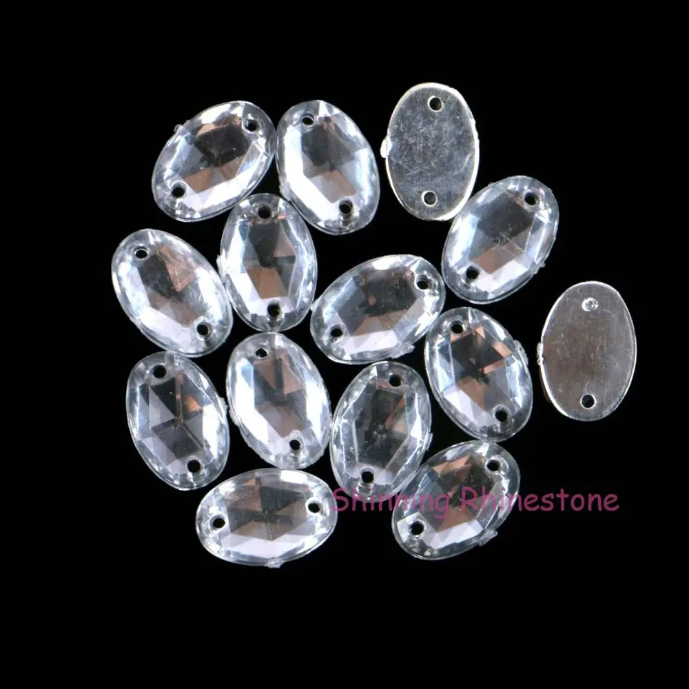 18x25mm 20pcs 2 Holes Clear Oval Sew On Rhinestones Ellipse Sewing On ...
