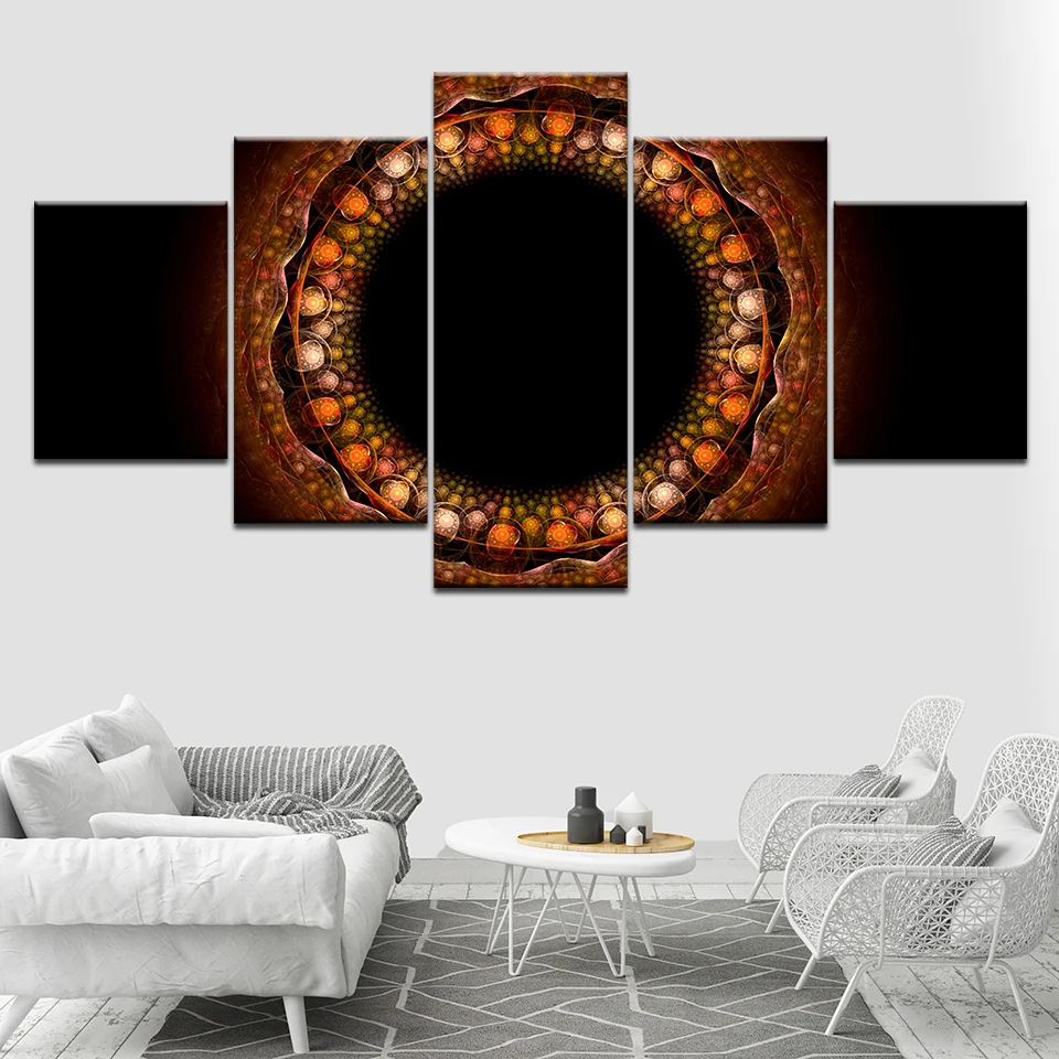 Chinese Style Round Print 5 Piece Hd Wallpapers Art Canvas Print Modern ...