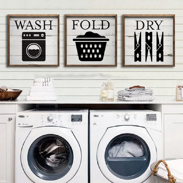 Framed Laundry Room Wash Fold Dry Canvas Paintings Wall Art Prints ...