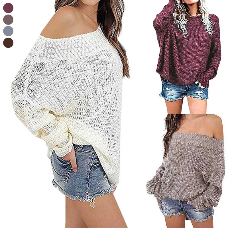 2018 Autumn New Sexy Off Shoulder Batwing Sleeve Sweater Kintted Top