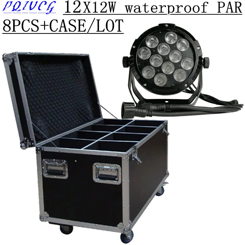 8PCS/ 12X12W Waterproof led Par light+ Flight Case RGBW 4in1 IP65 LED ...