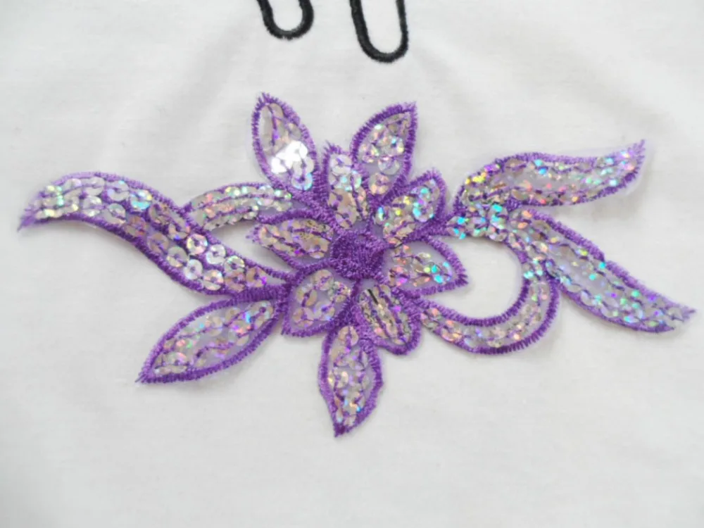 #L039 10PCS/1Lot xEmbroidered Sequin Motif Flower Sew On Patches Lace ...
