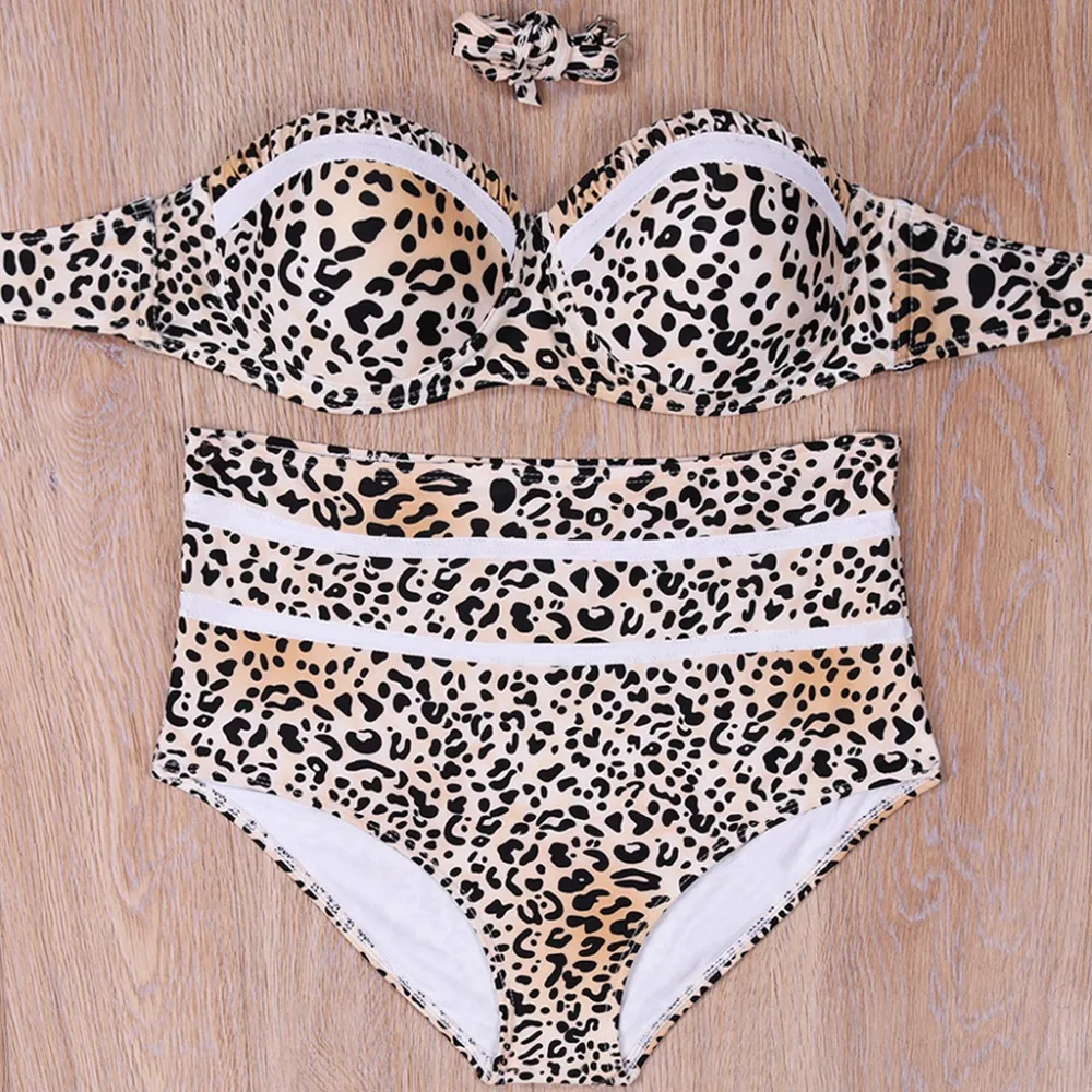 Women Bikinis 2017 Leopard Print Bathing Suit Bandeau Swimwear ...