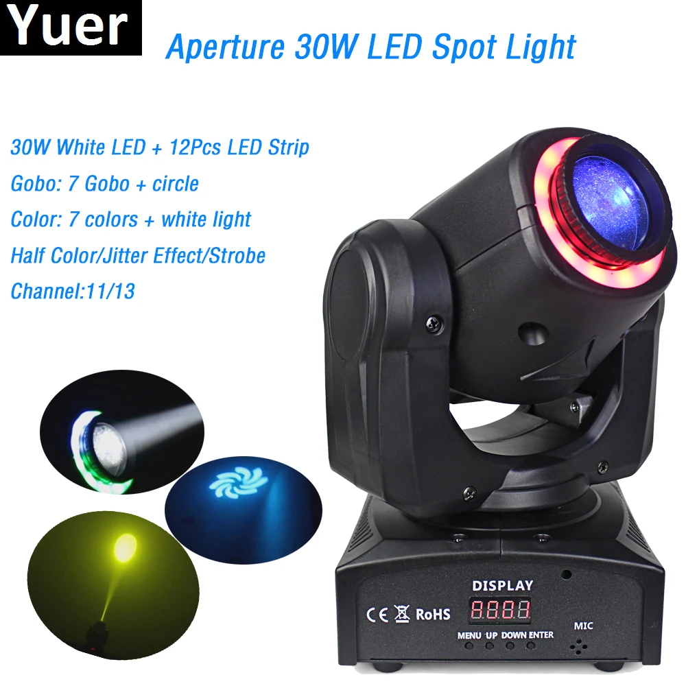 Aperture 30W White LED Spot moving head 12Pcs LED Strips with Gobo ...