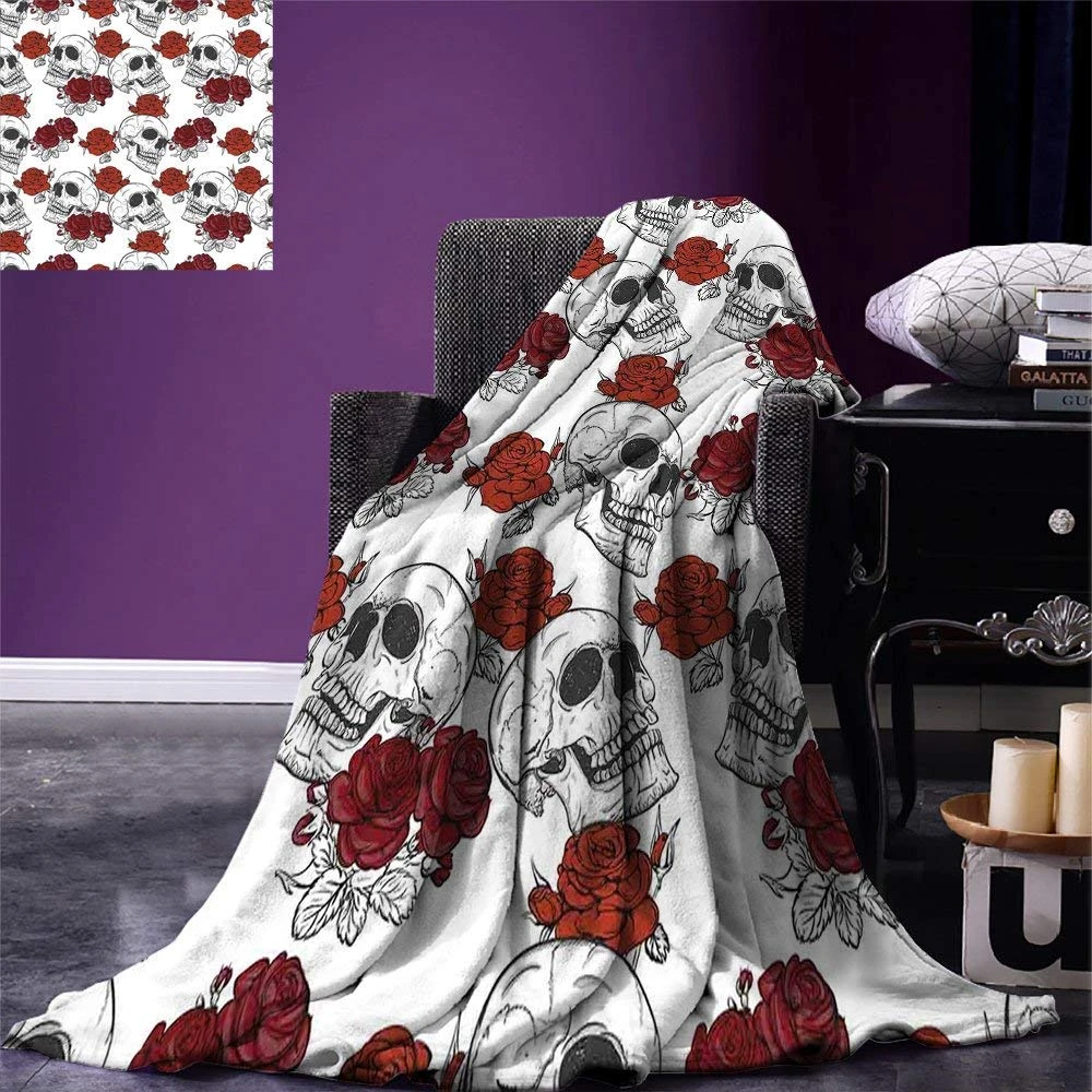 Skull Throw Retro Gothic Dead Head Skeleton Figures with Roses ...