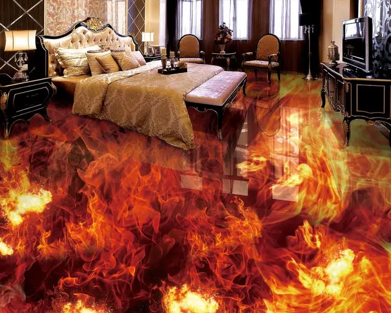 3d Flooring Custom Wallpaper Fiery Fire 3d Floor Tiles Wallpaper For ...