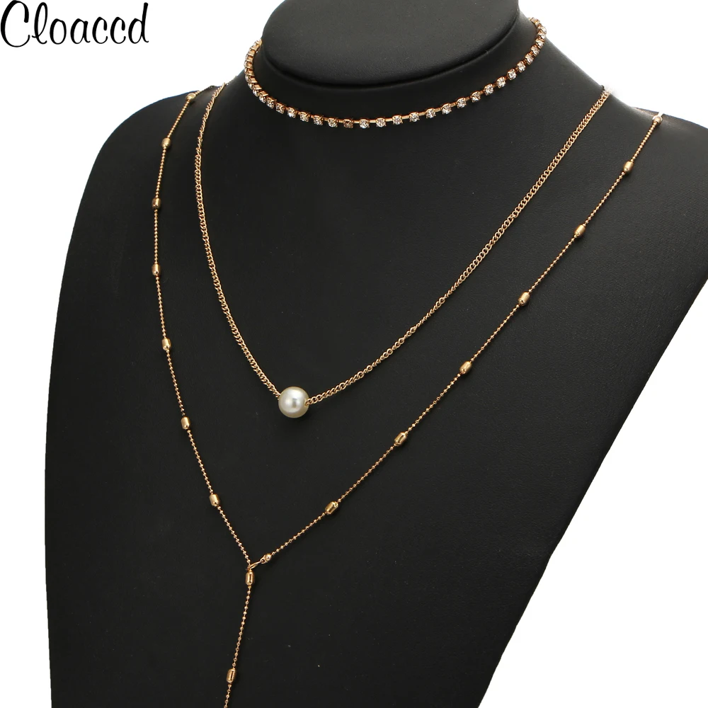 Cloaccd Multilayer Chain Necklace Bohemia Gold Color Simulated Pearl