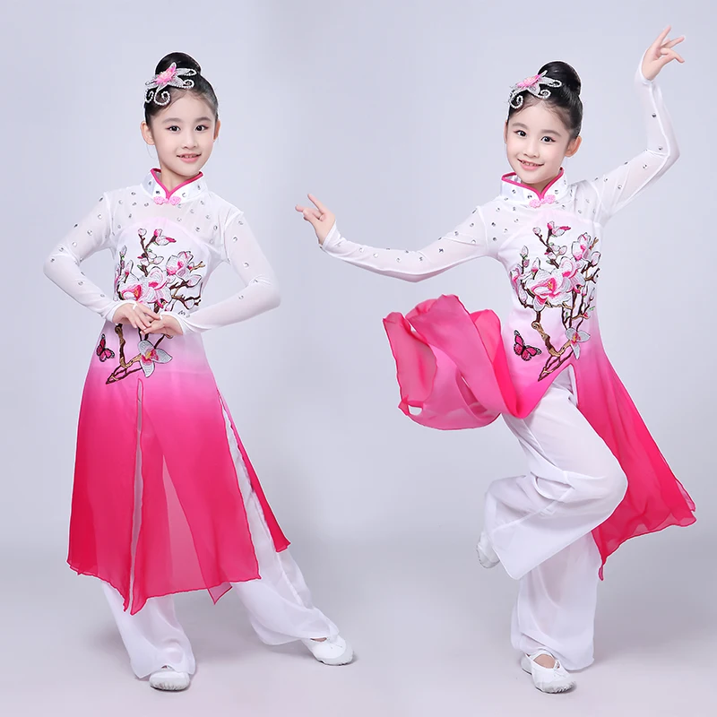 pink Girls Hanfu Chinese folk dance costumes for kids classical dance ...