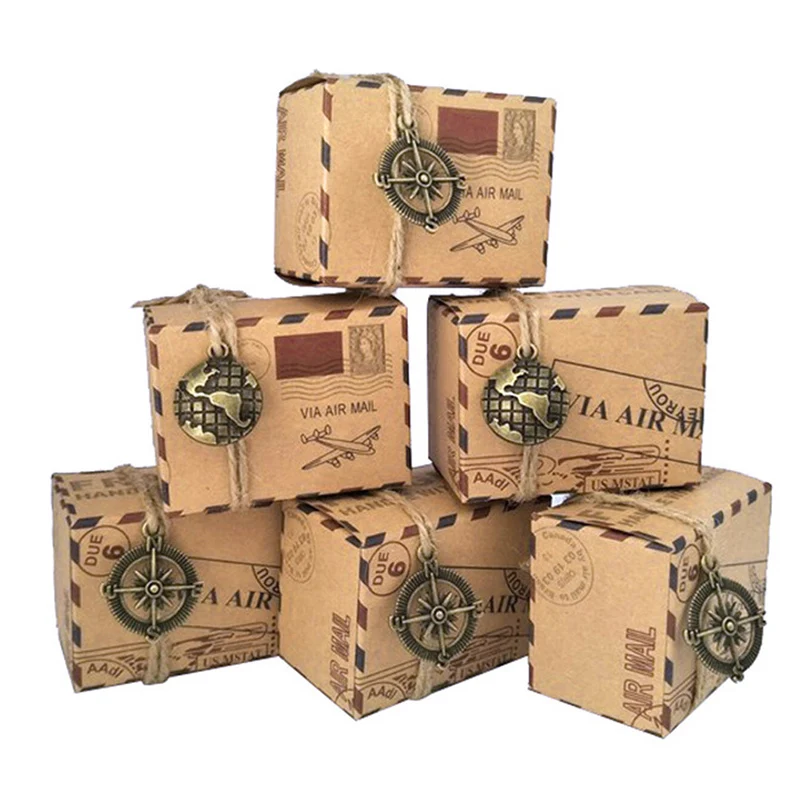 10pcs Kraft DIY Vintage Travel Candy Box With Globe and Compass ...