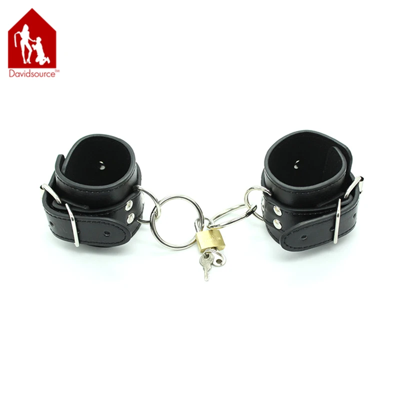 Davidsource Leather Handcuff With Ring & Padlock Adjustable Pin Style Belt Wrist Cuff Bondage ...