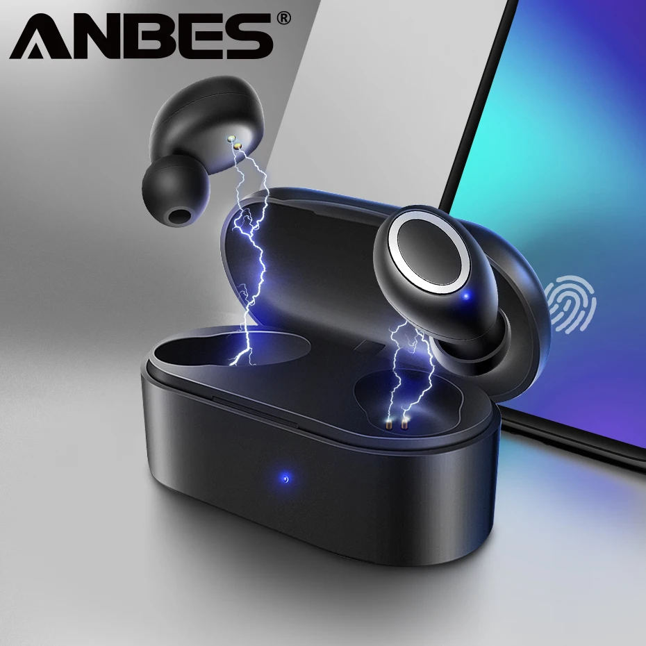 ANBES Mini Bluetooth Earphone Wireless Headphone 5.0 TWS Earbuds Touch ...