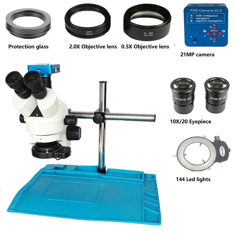 Arm Support 3.5X 90X Trinocular microscope stereo +1080P 21MP HDMI USB ...