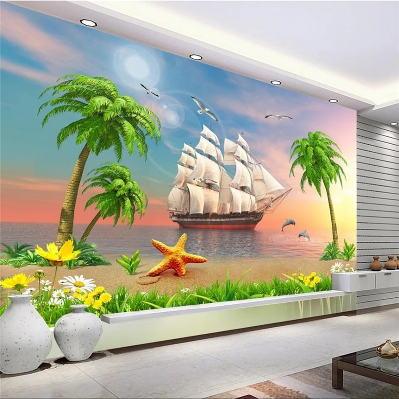 Wellyu Sunset beauty sailing Sailing palmeras de coco TV Fondo pared ...