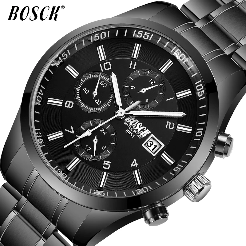 BOSCK Watch Men Stainless Steel Quartz Men Watches Chronograph Watch ...