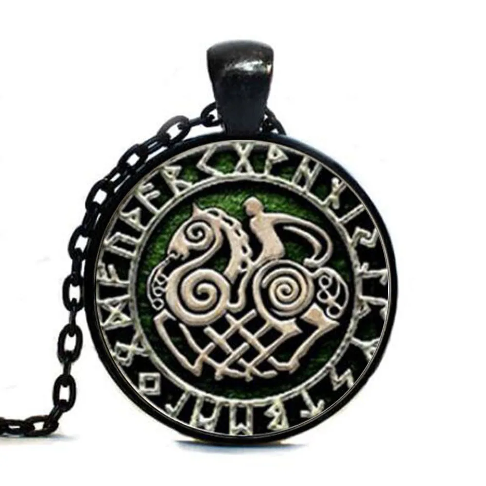 Sleipnir in Rune Circle known as Odins 8 legged Horse Necklace glass ...