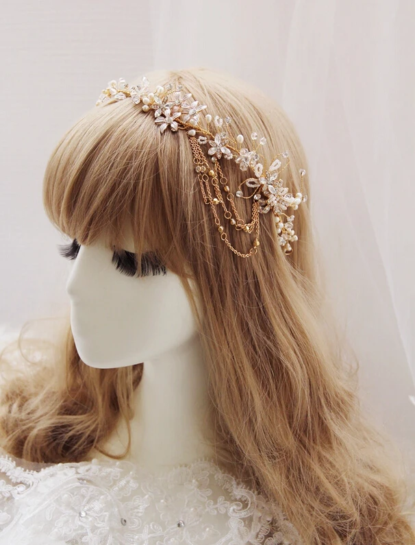 New style wedding hair jewlry crystal gold chain bridal hairband tiara ...