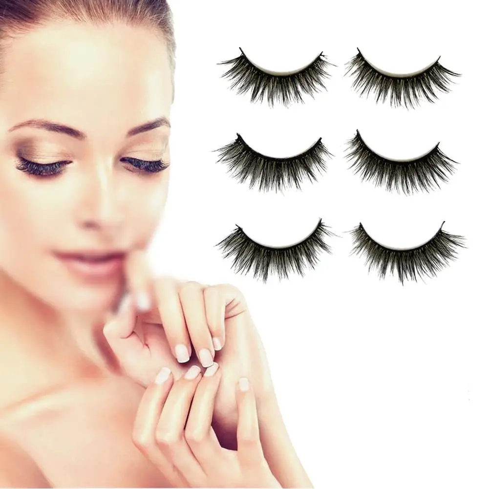 New 3 Pairs Natural False Eyelashes Fake Lashes Long Makeup 3d Mink