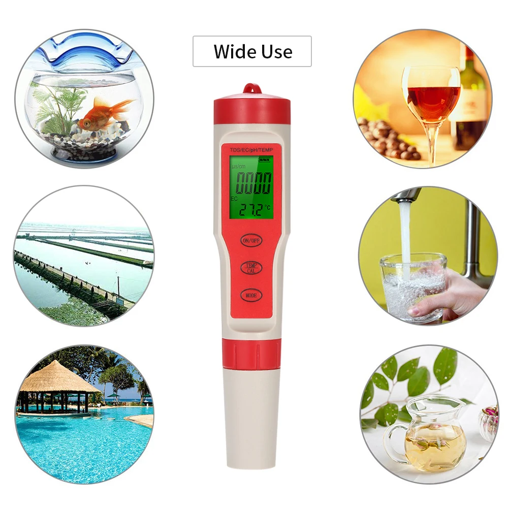 Yinmik 4 in 1 Water Quality Tester Pen Type pH Meter Acidometer ...