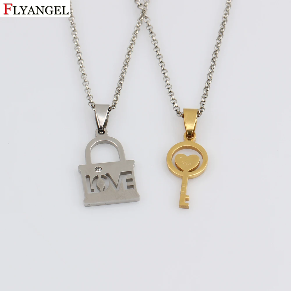 Key & Lock Heart Shape Necklace for Women Men Hollow LOVE Pendant ...