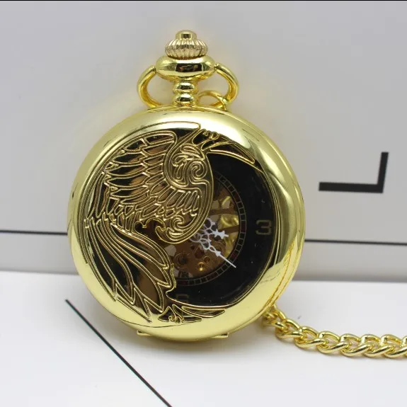 Mechanical Pocket Watch Unisex Phoenix Wings Carving Design Hand Wind ...