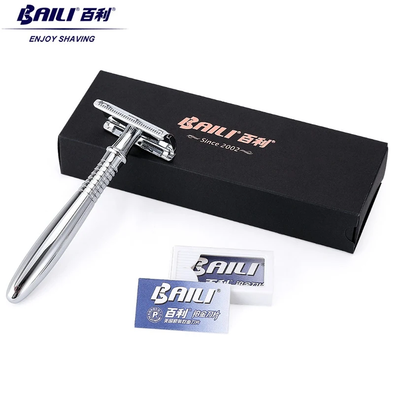 Brand Baili Traditional Double Edge Razor Classic Alloy Long Handle Two ...