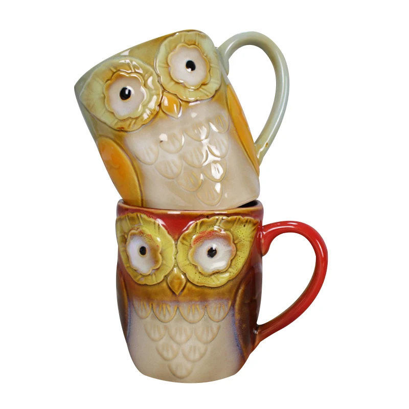 European Ceramic Owl Cup Table Mug Cup Ornament Milk Bottle Handgrip ...