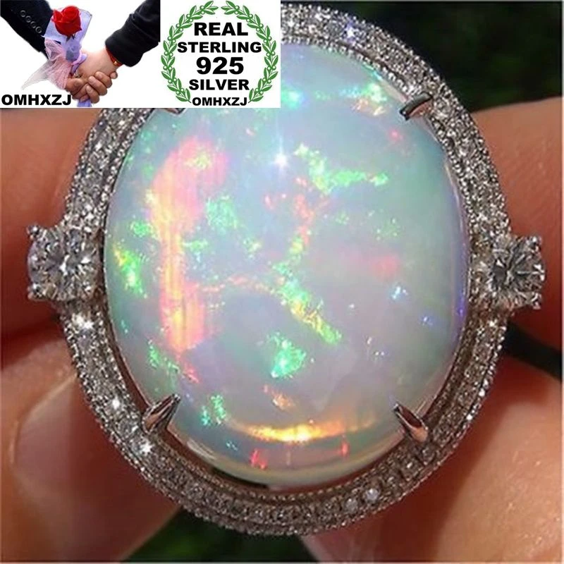 OMHXZJ Wholesale European Fashion Woman Man Party Wedding Gift White Round Opal AAA Zircon 925 ...