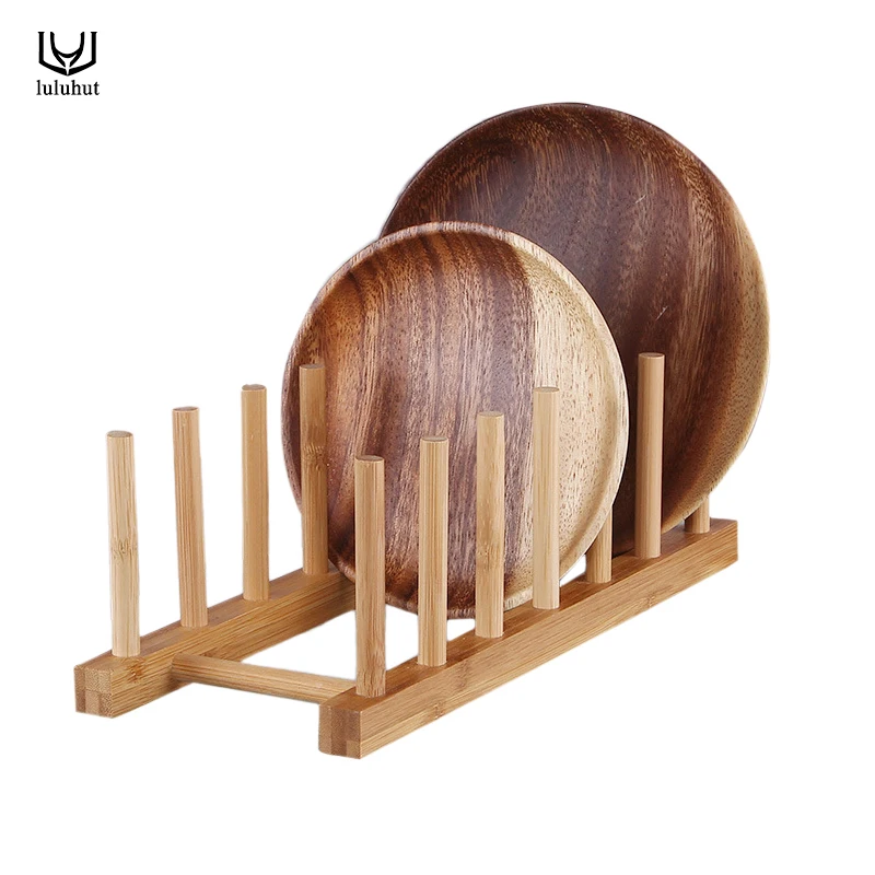 luluhut bamboo drainer plate stand 3&6 grids wood shelf multifunction ...