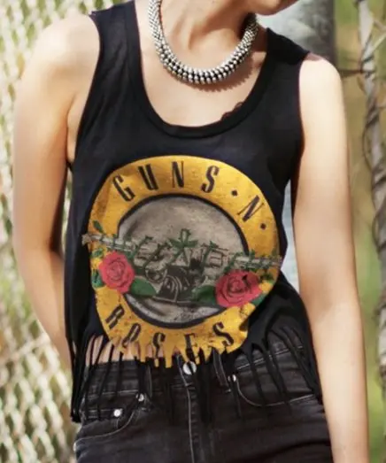 Guns N Roses Crop Tank ; hem tassel trim top with gun and classic rose ...
